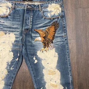 Akoo | Jeans | Mens Akoo Artisan Made Distressed Eagle Art Embroidered ...